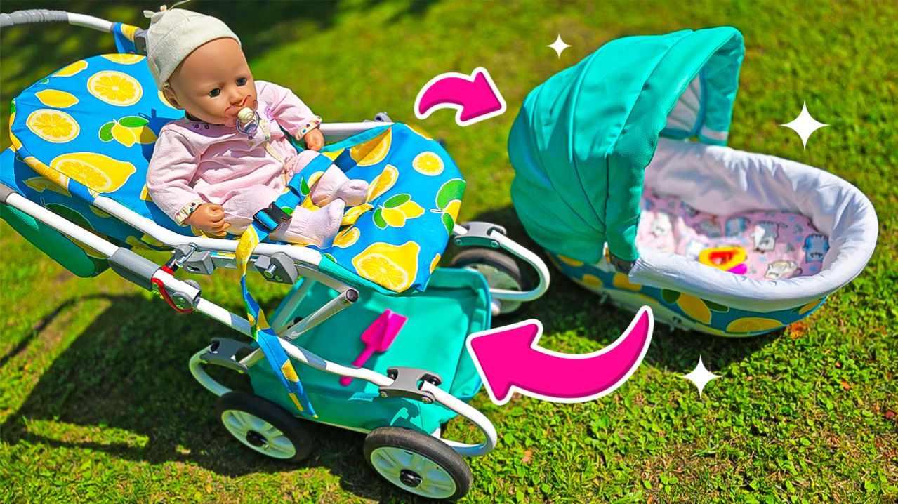 БЕБИ БОН ПРОСНУЛАСЬ В КОЛЯСКЕ-ТРАНСФОРМЕРЕ! 👶🍼 Мама и кукла гуляют в парке! 🌳✨ | Видео для детей