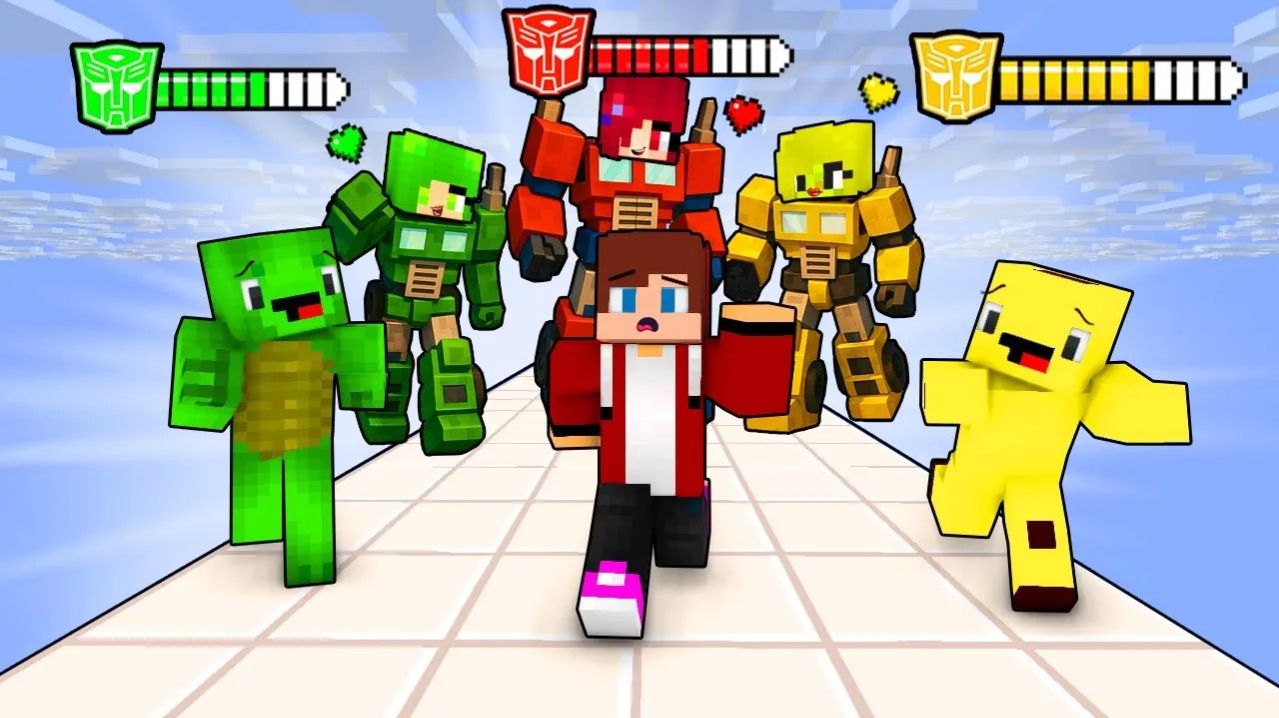Джей Джей, Майки и Бананакид убегают от влюбленных девочек-трансформеров. Майнкрафт Мультик