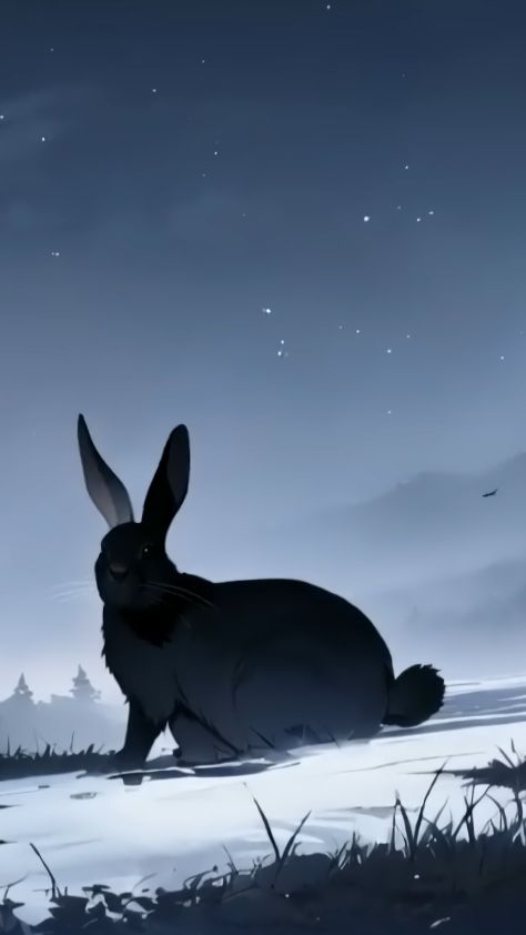 Кролик сидит в ночной долине