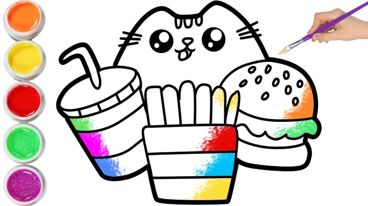 Мультик для детей-Рисование ЕДЫ и КОТА 😺для детей/Как нарисовать ЕДУ и КОТИКА для детей