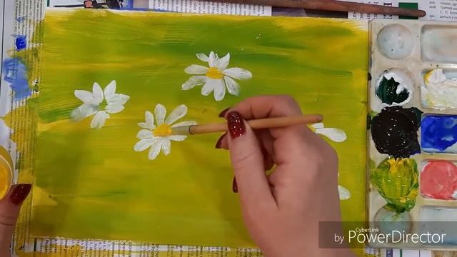 Рисуем с детьми цветы на травке