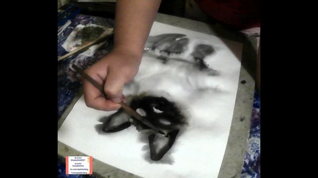 Акварель по сырому / Черный кот / Волшебство акварели