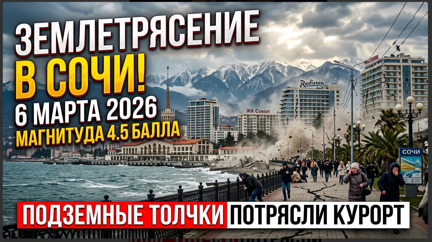 Землетрясение в Сочи 6 марта 2026 года: подземные толчки магнитудой 4,5 балла потрясли курорт