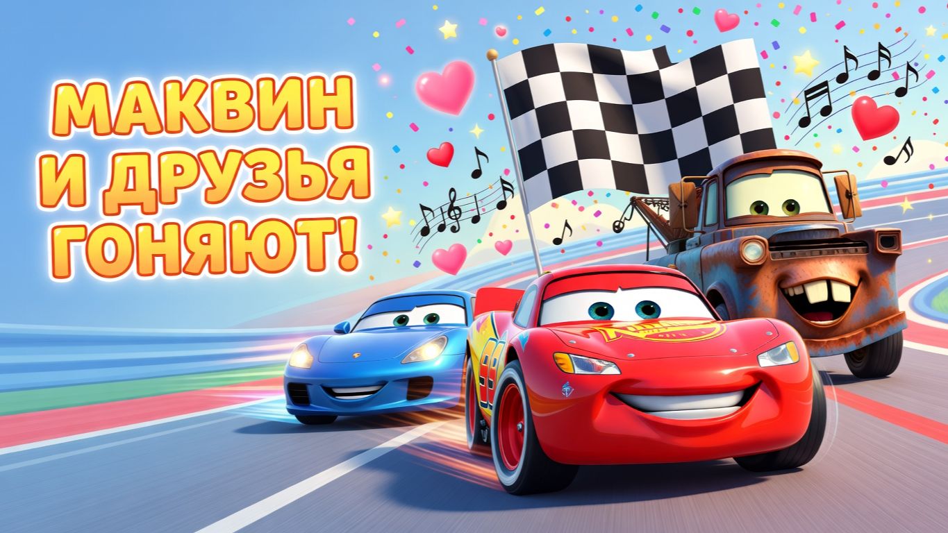 Врум-врум, Молния Маквин и друзья гоняют! Песенка для малышей 🏎️💨 Тачки!