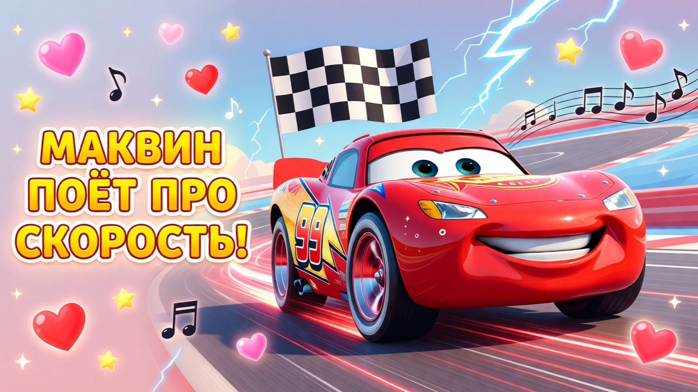 Врум-врум, Молния Маквин поёт про скорость! Песенка для малышей 🏎️⚡️ Тачки!