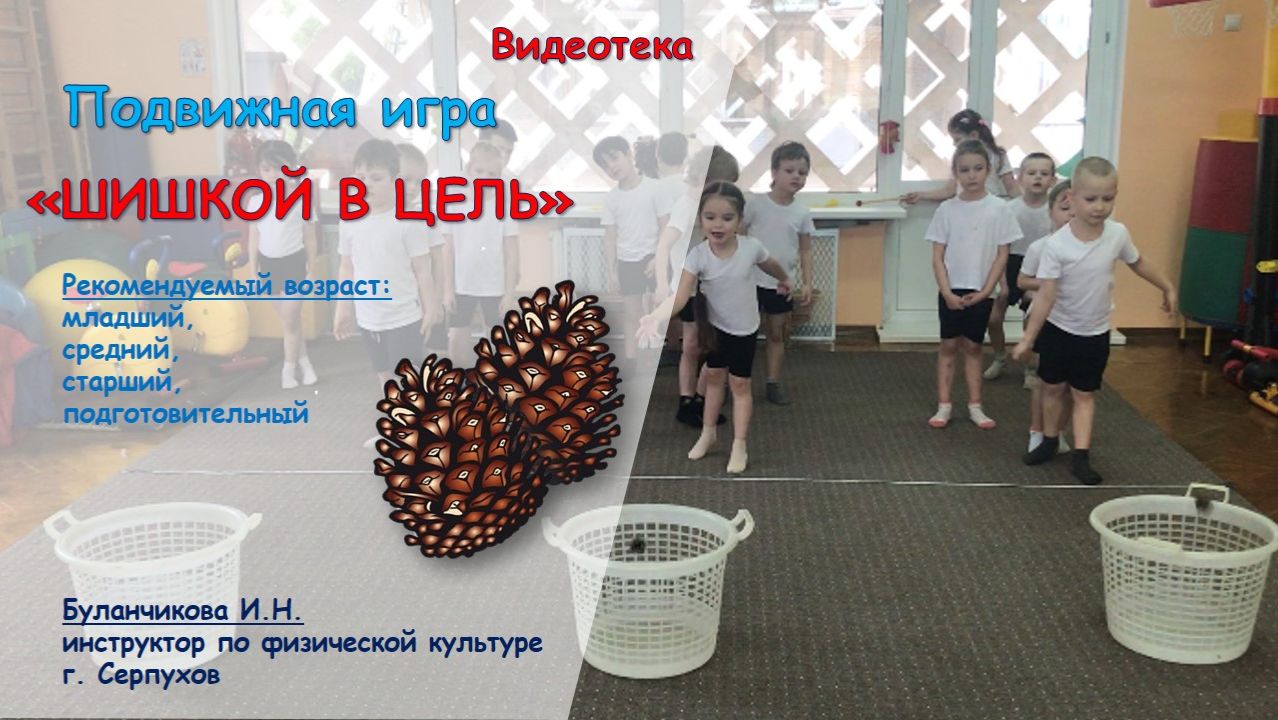 Подвижная игра - эстафета "Шишкой в цель"