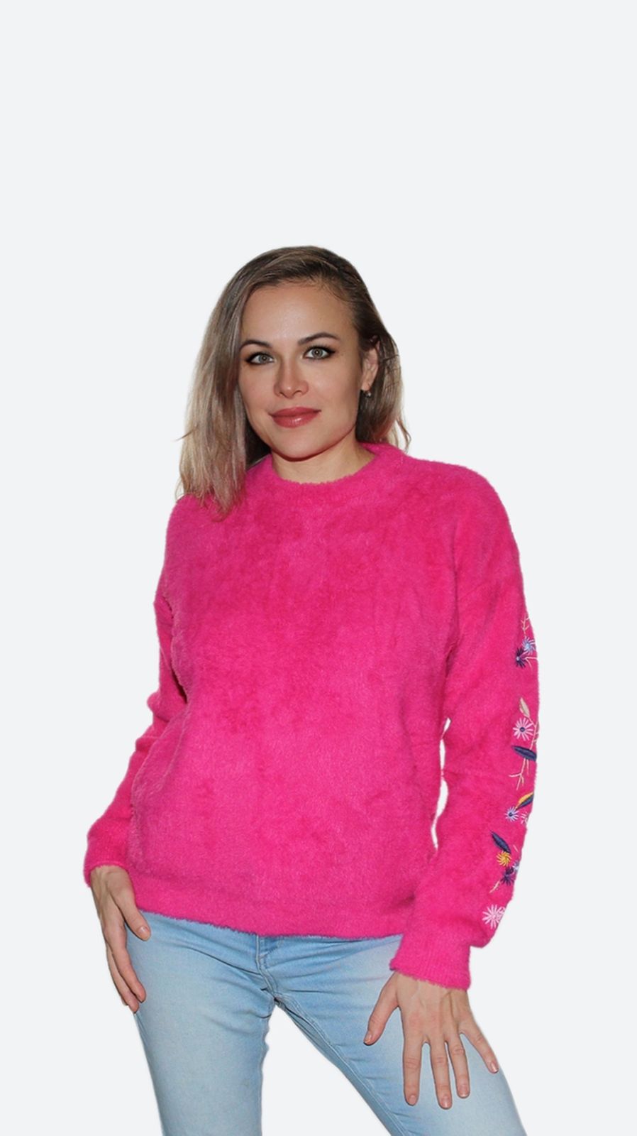 Фуксия женский джемпер с узором на рукаве