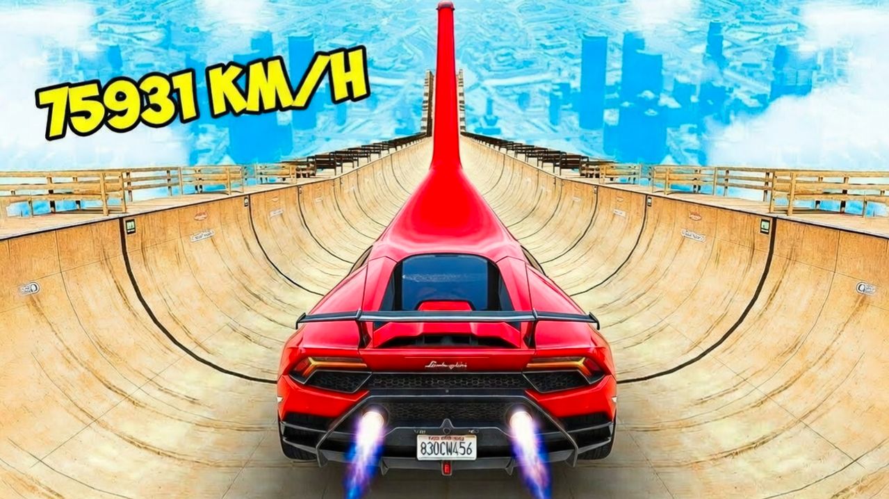 СПУСК БЕЗ ТОРМОЗОВ НА САМОМ ДЛИННОМ ЛИМУЗИНЕ ЛАМБОРГИНИ ХУРАКАН ПО ТРАМПЛИНУ В ГТА 5!