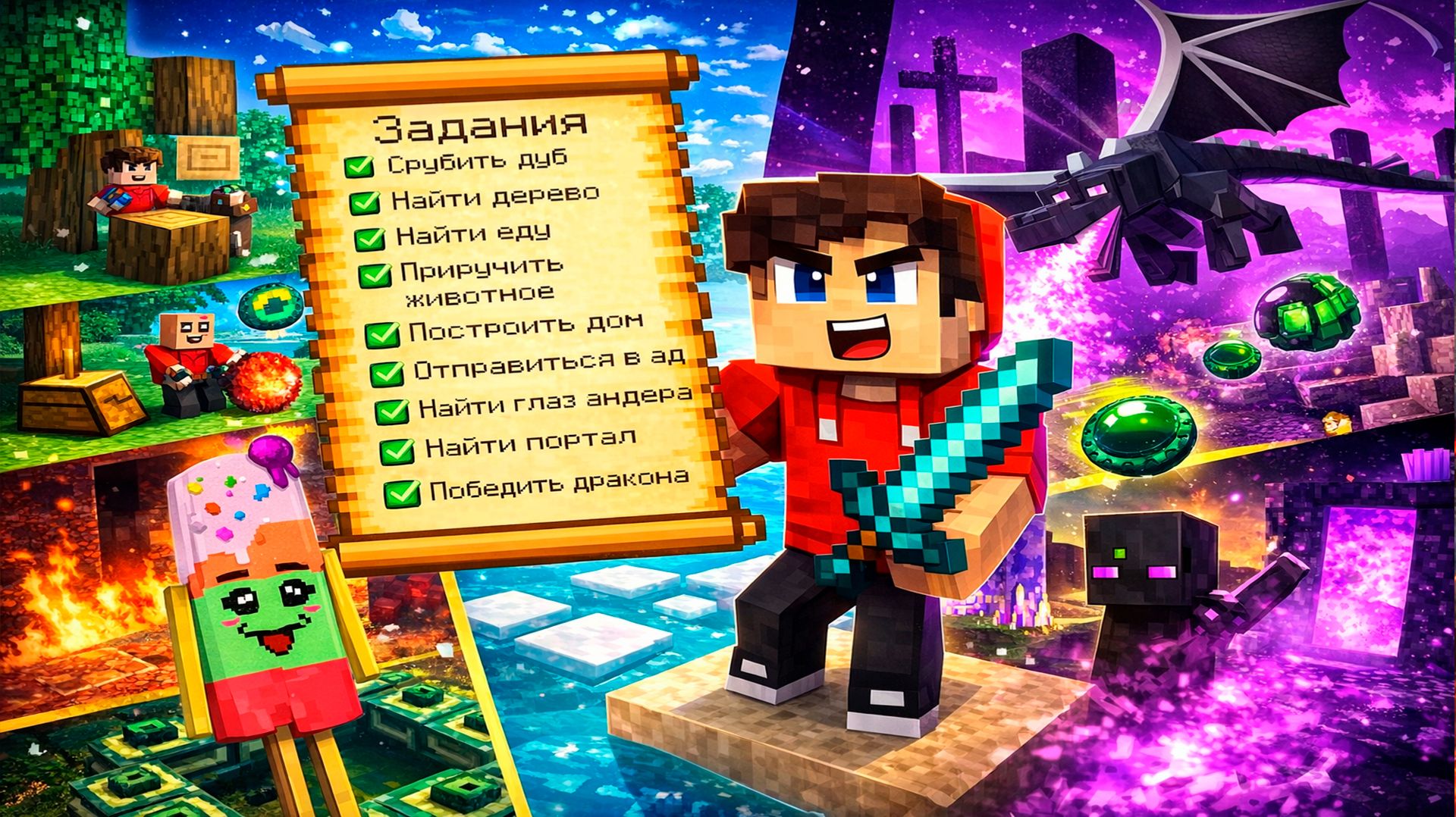 Minecraft с новыми анимациями: проходим игру по заданиям.