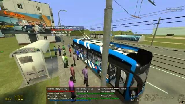 Garry's mod. Поездка на троллейбусе КамАЗ-62825 и Тролза 6206 «Мегаполис», маршрут 87