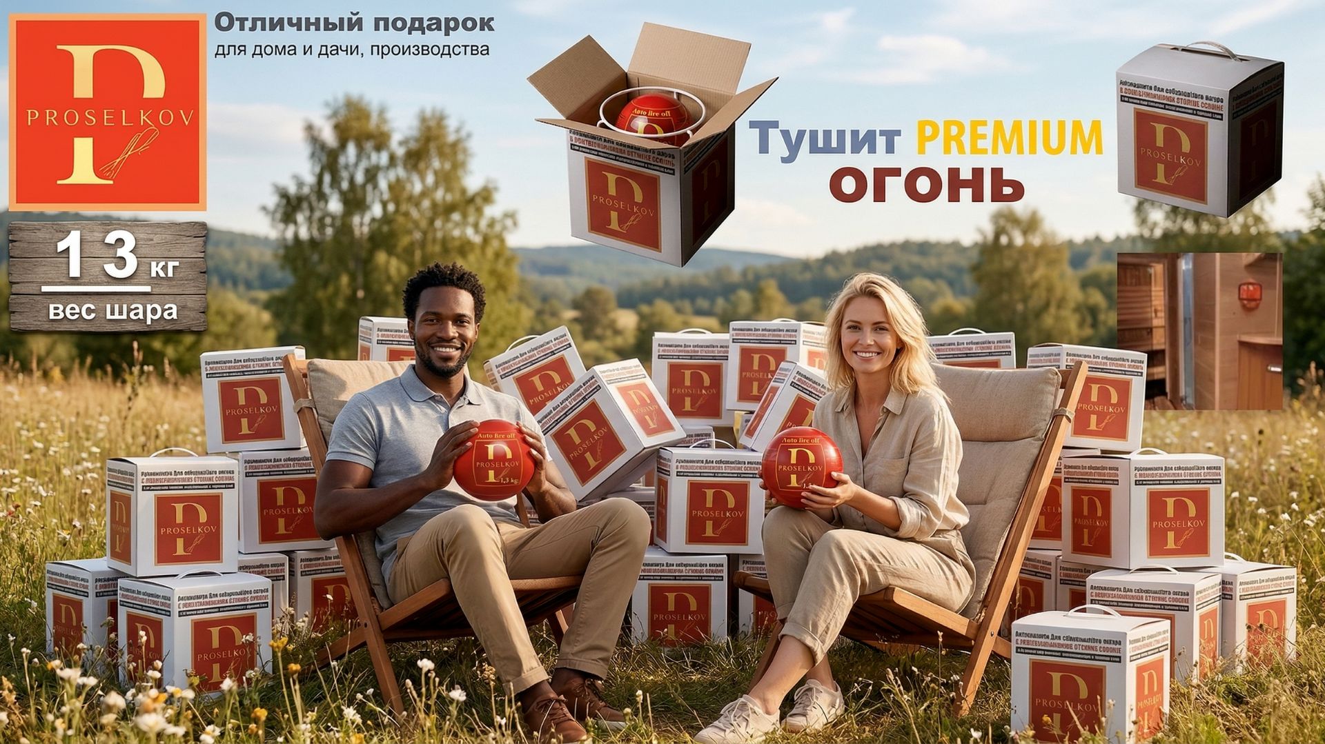 КЛИП: Шарообразный огнетушитель класса A,B,C,E тройного действия PROSELKOV 1,3 kg