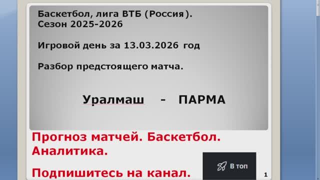 Прогноз матча. 13.03.26. Уралмаш Парма. Баскетбол