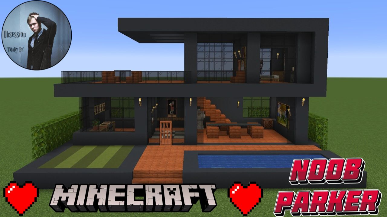 Майнкрафт - Как построить черный современный дом. Minecraft.