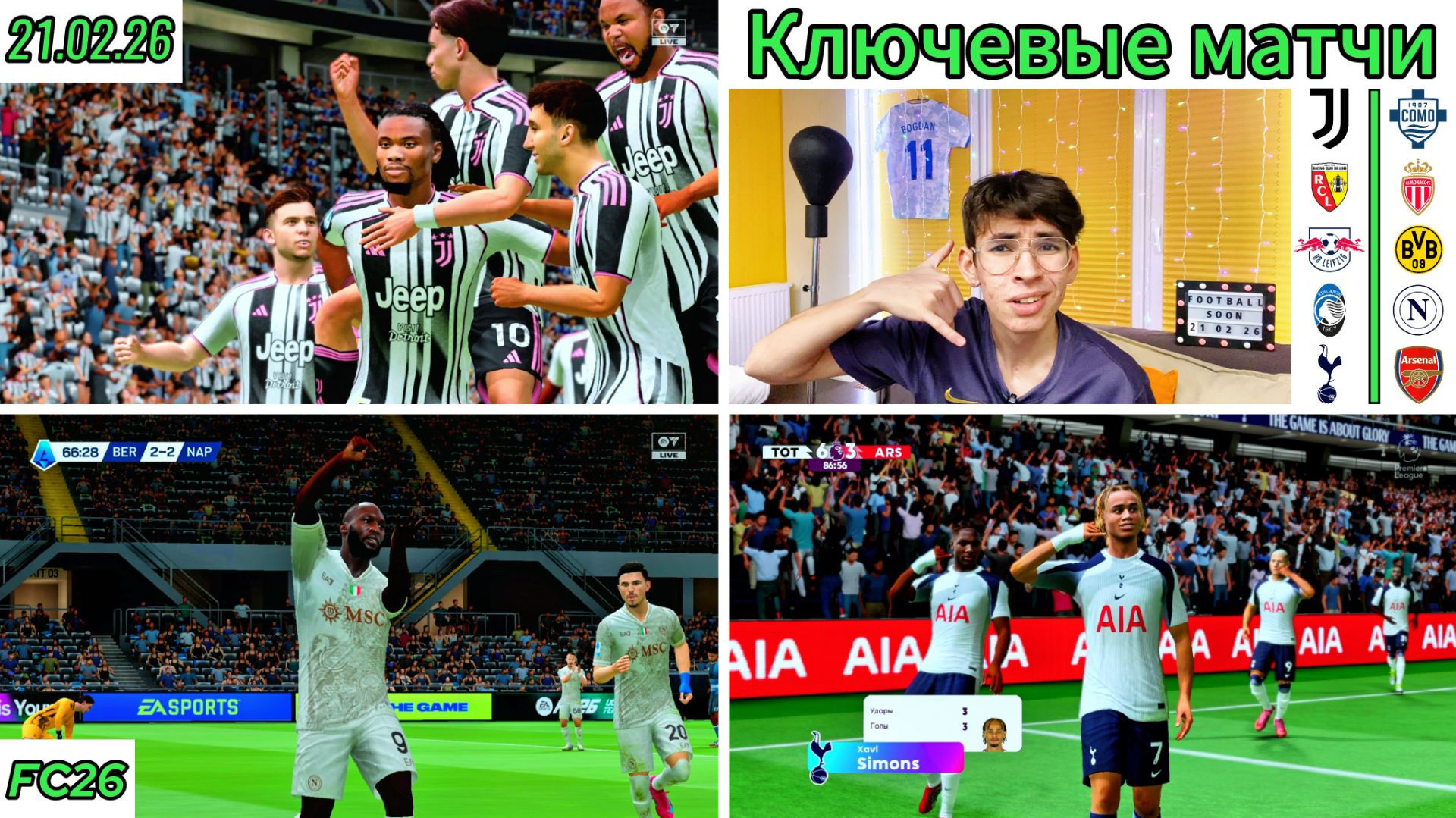 Ювентус, Боруссия, Наполи, Тоттенхэм, Арсенал и др. Ключевые матчи недели (21.02.26) ПРОГНОЗ FC26