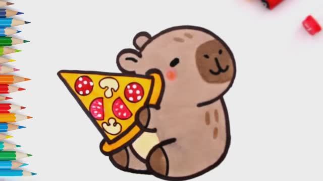 Как нарисовать милую капибару с пиццей 🍕