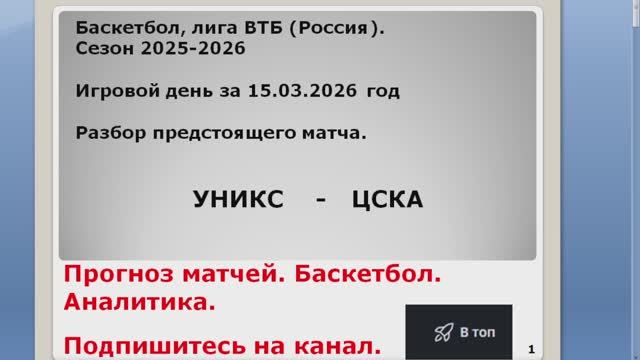 Прогноз матча 15.03.26 УНИКС ЦСКА . Баскетбол.