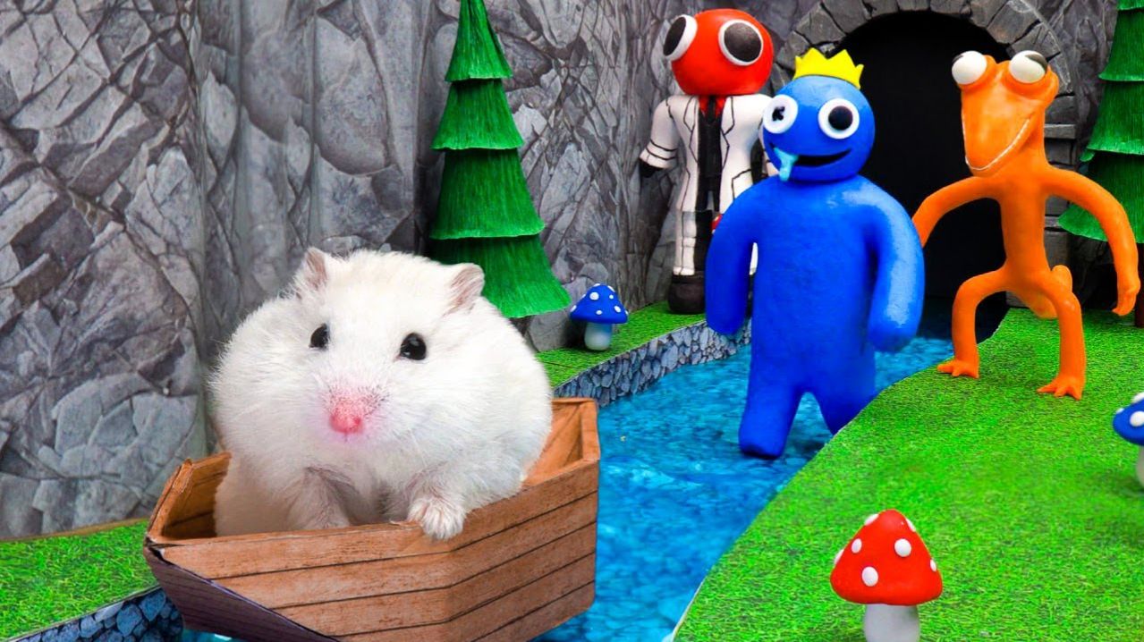 Если бы мой хомяк оказался в лабиринте Rainbow Friends с синим, оранжевым и красным монстрами