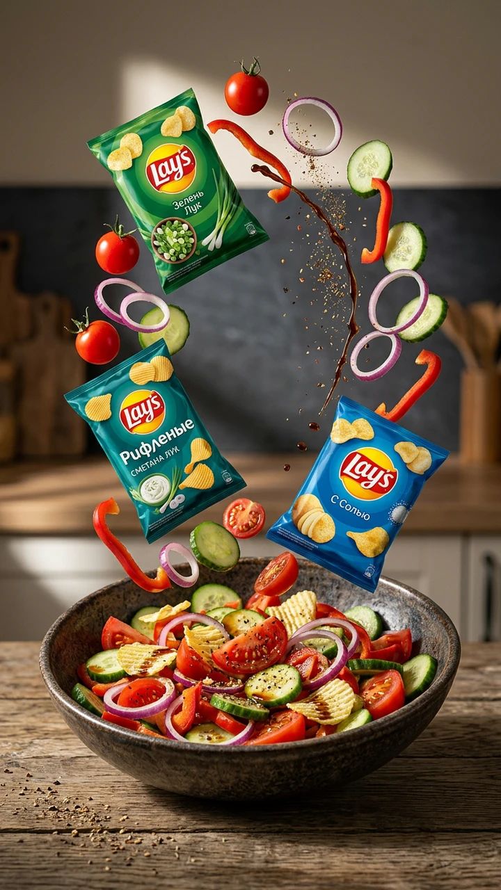 Быстрый САЛАТ с чипсами Lays! 🥗 Рецепт за 5 минут. Сохраняй
