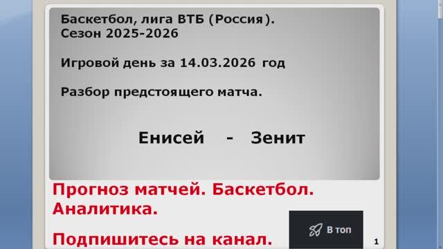 Прогноз матча 14.03.26 Енисей Зенит. Баскетбол