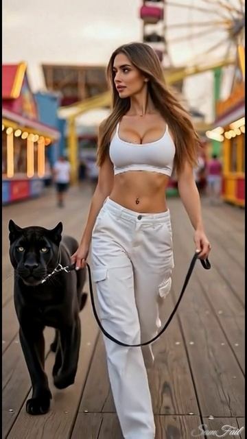 Девушка Маша на прогулке со своей любимой кошкой