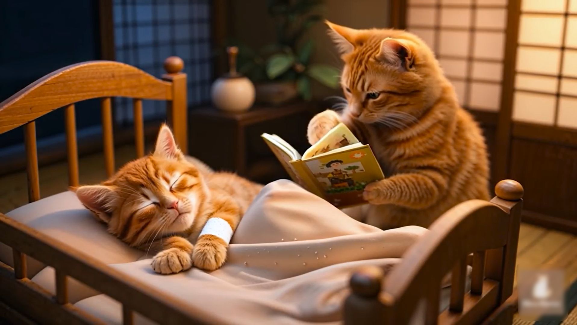 😹Мама кошечка укладывает спать своего маленького котёночка и читает ему сказки🔥