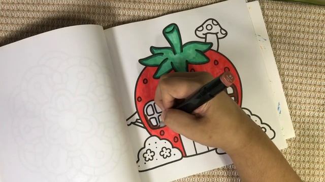 Color With Me #7 Stress Relief Coloring Book Strawberry House (ASMR) (NO BGM) (Notalking)