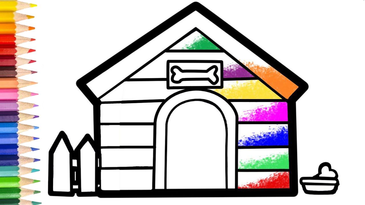 мультик для детей-Как нарисовать СОБАЧЬЮ БУДКУ/Рисование собачий будки для детей