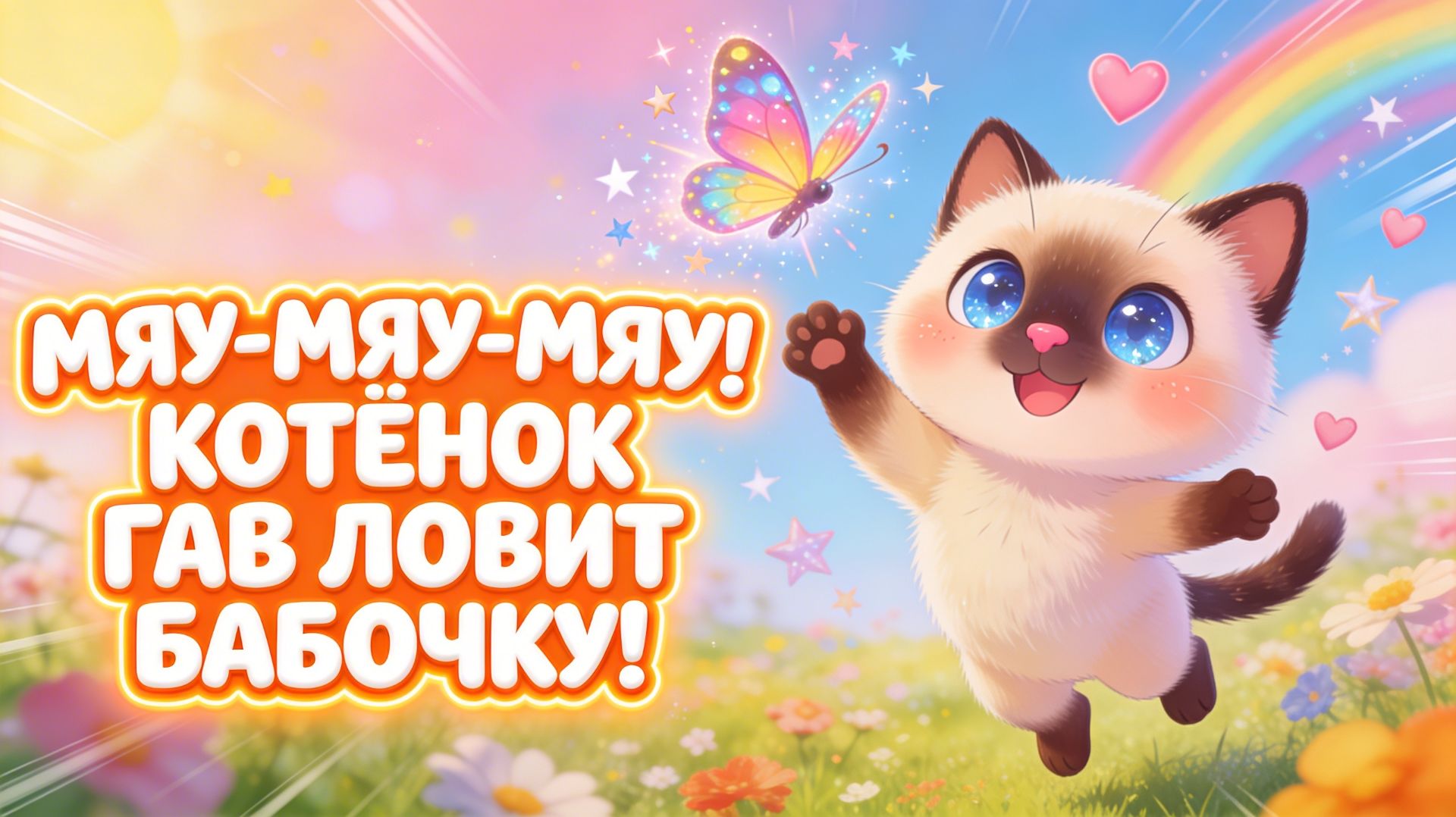 Мяу-мяу-мяу! Котёнок Гав ловит бабочку! Песенка для малышей 🐱🦋