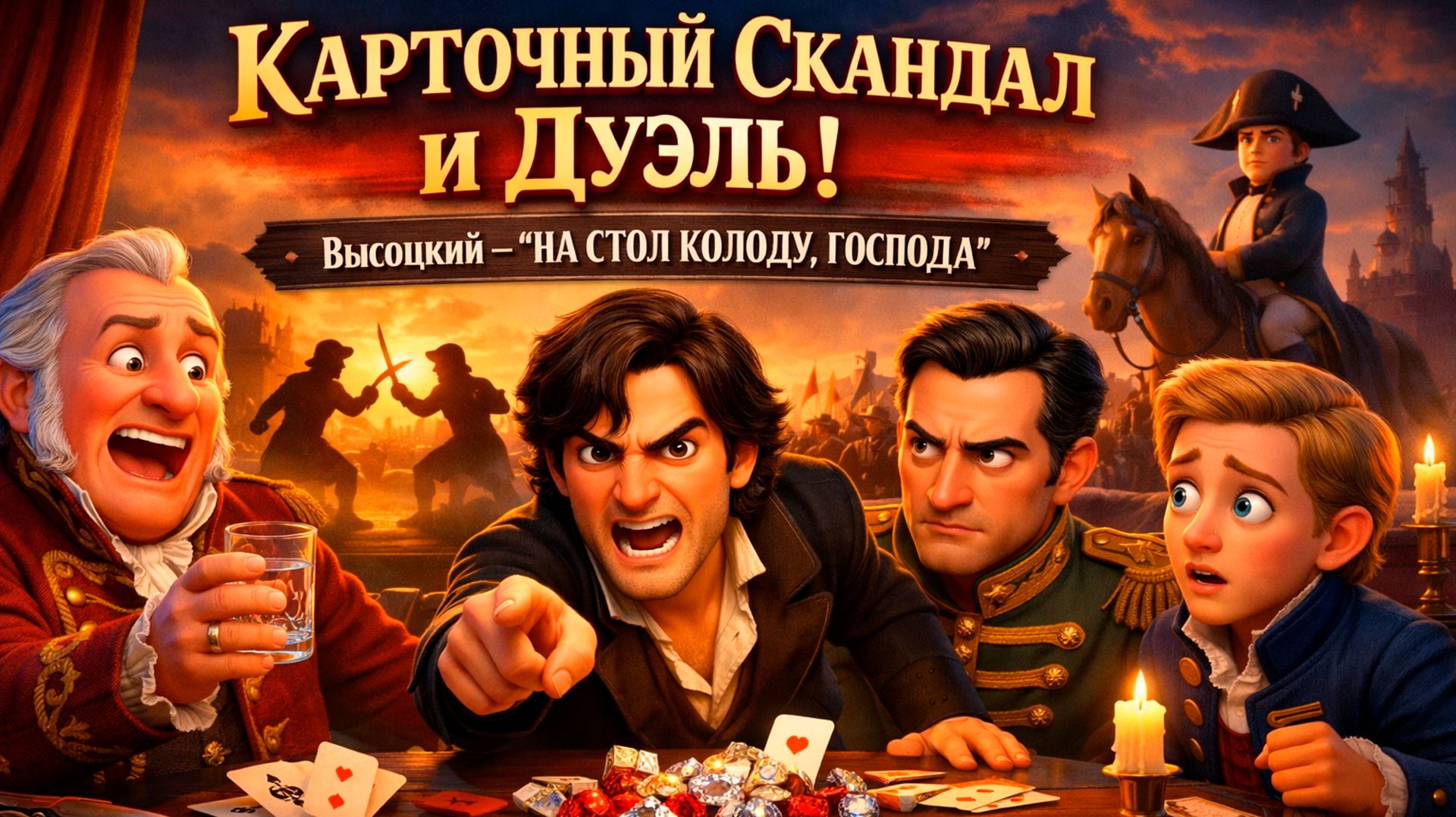 КАРТОЧНЫЙ СКАНДАЛ И ДУЭЛЬ !  "НА СТОЛ КОЛОДУ ГОСПОДА" - Анимация по В.С.Высоцкому