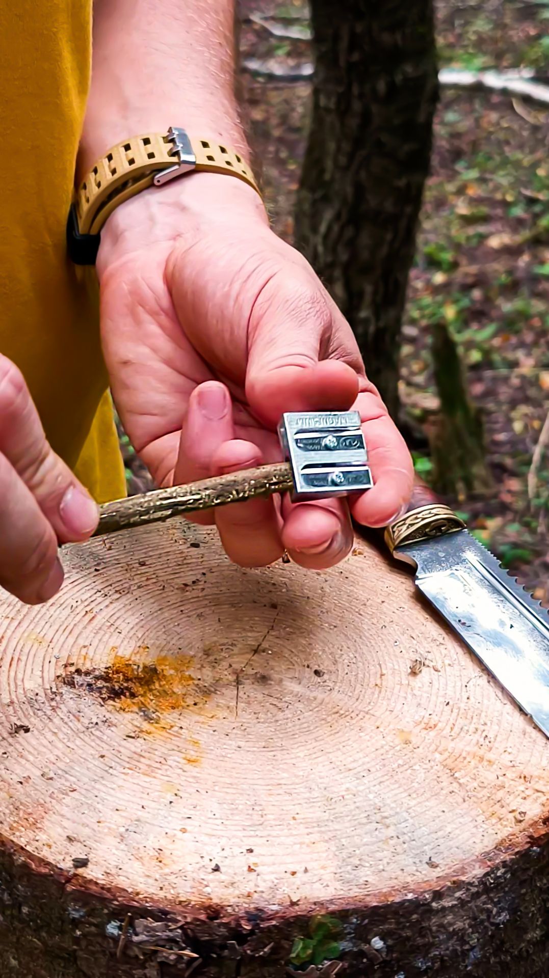 Как развести костер без спичек?🔥 Походная хитрость с точилкой