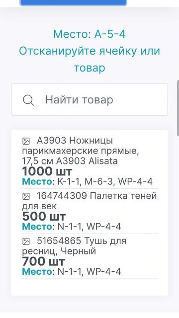 Размещение товара с ТСД