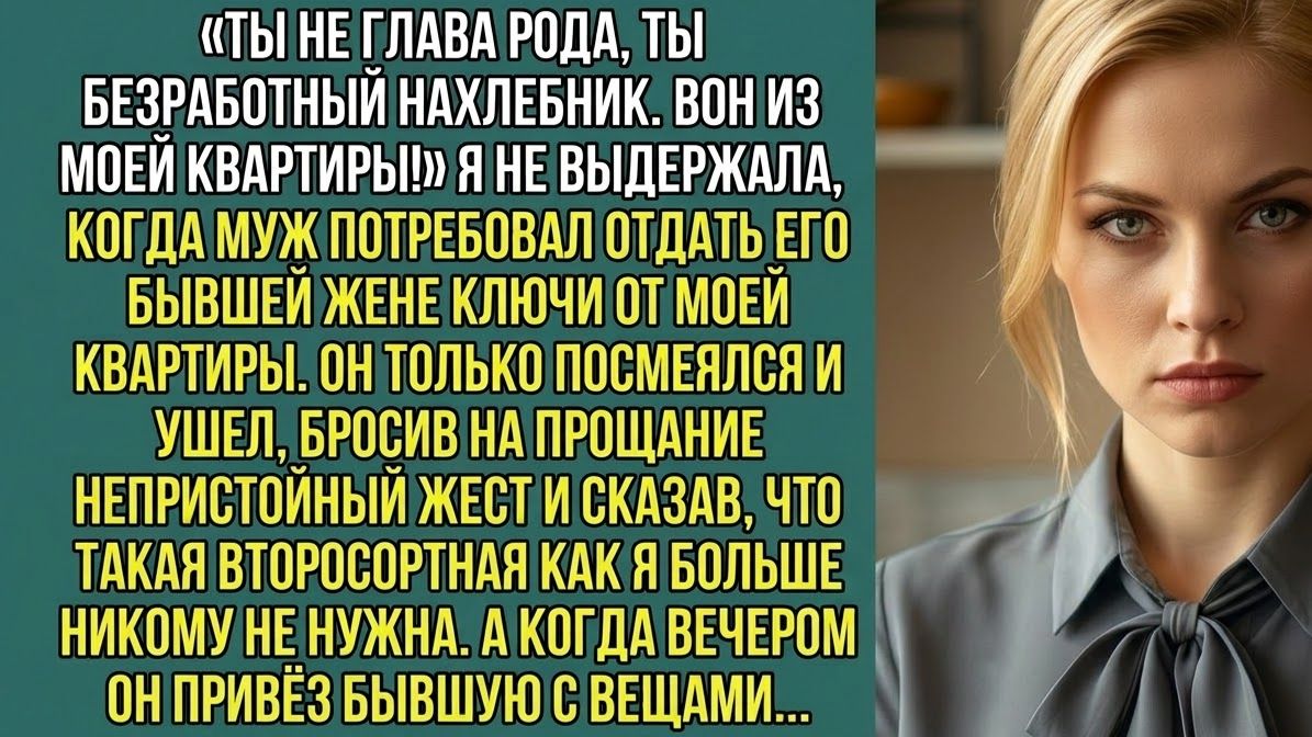 Ты не глава рода, ты безработный нахлебник. Вон из моей квартиры! Сказала я мужу
