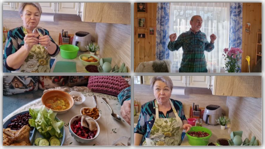 НАКРОШИЛА ВИНЕГРЕТ,А ЛЁШИК ОТДЫХАЕТ.