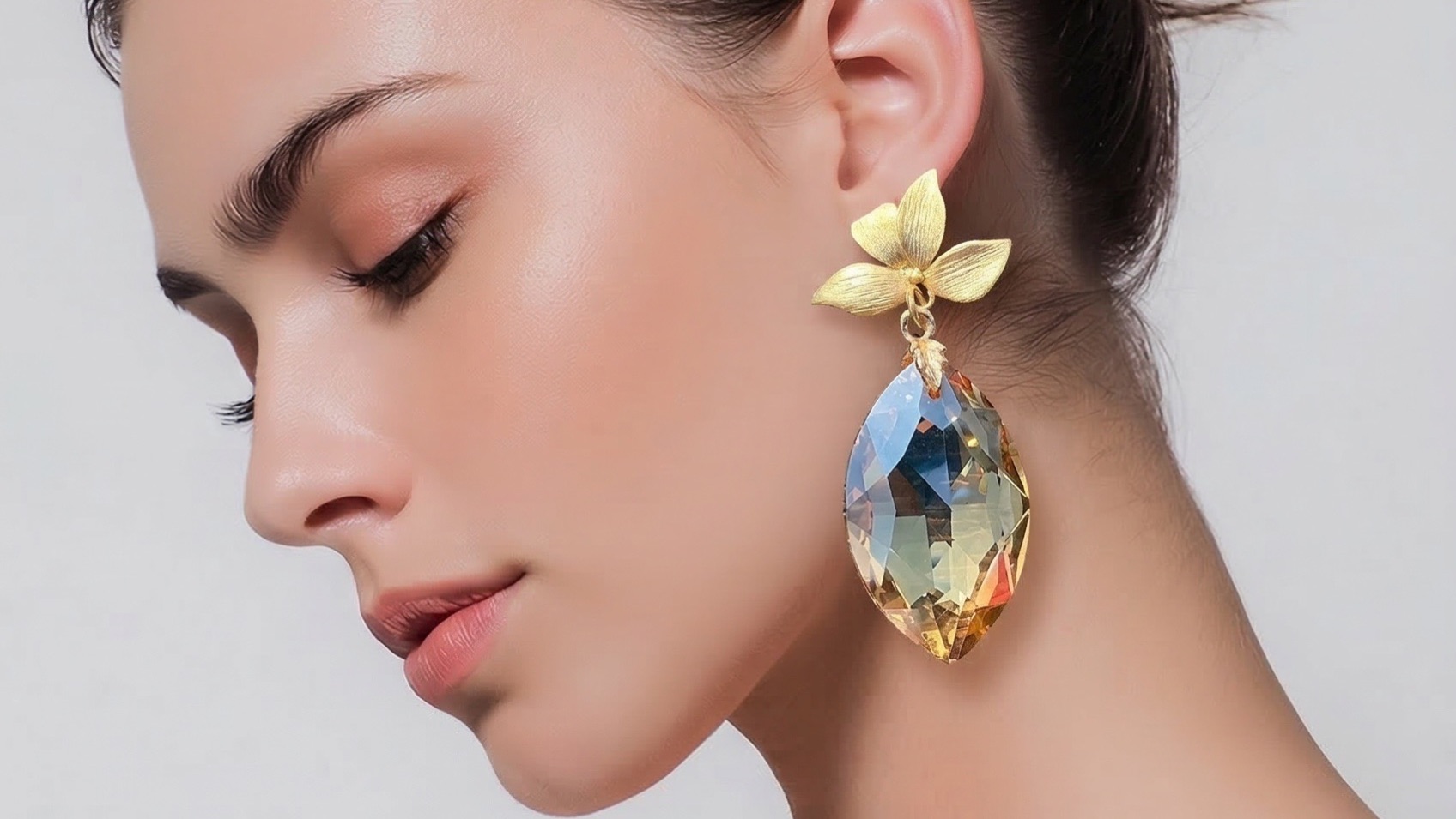 Серьги-кристаллы цвета Шампань, Длинные серьги-капли, Позолота, Штифт из серебра 925 пробы