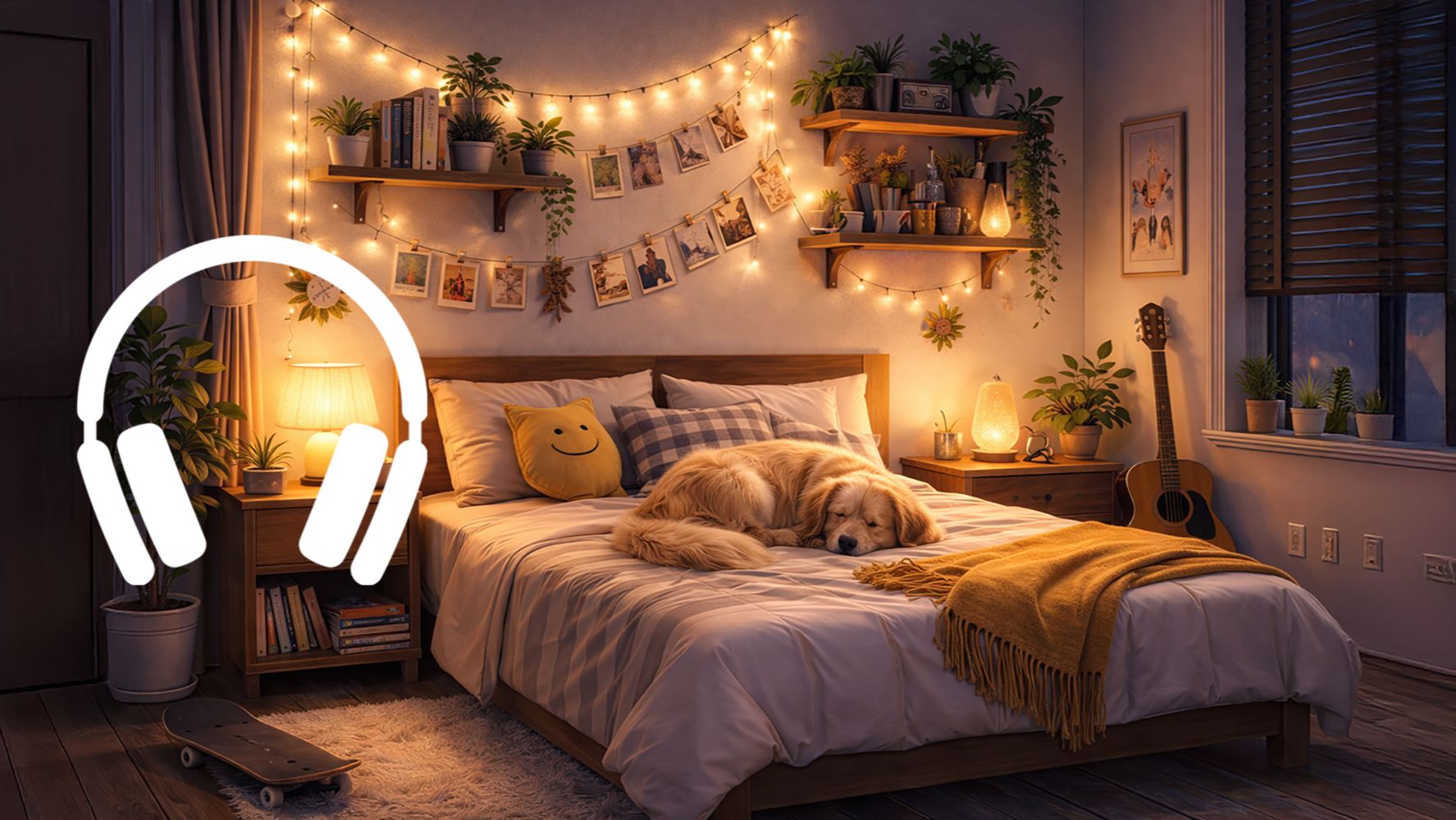 Lo-fi эмбиент 4 часа 🐶 Уютная комната со спящей собакой, музыка для отдыха, сна и работы