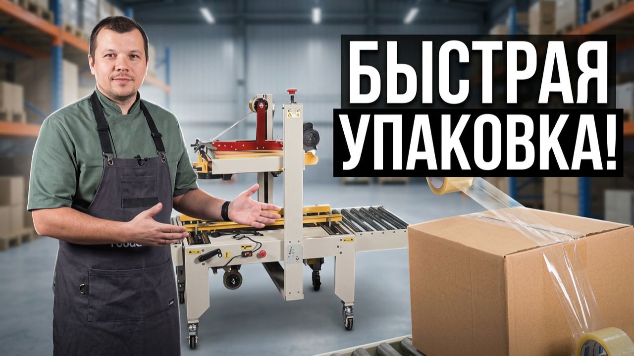 Упаковка: как работает профессиональный заклейщик коробов FXJ-6050 Foodatlas