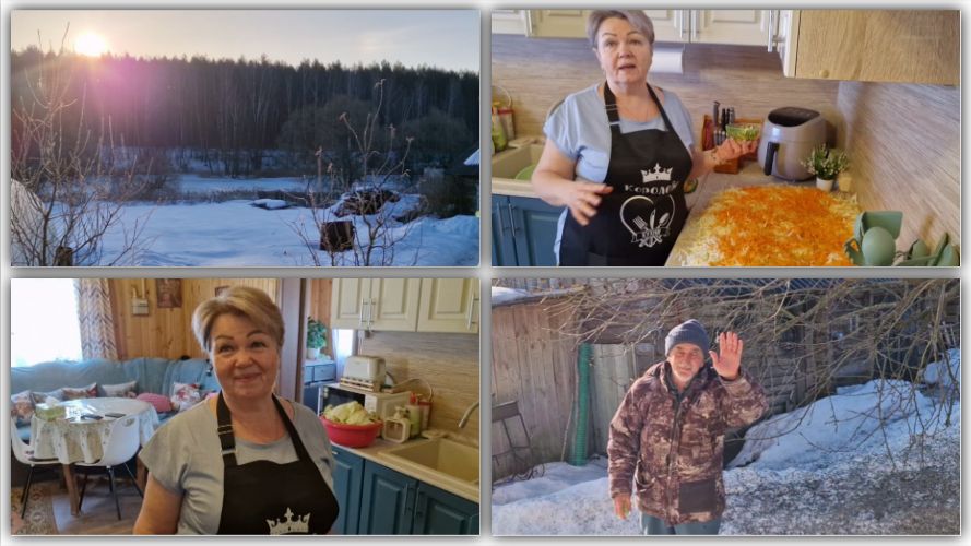 ЛЁШИК КОРМИТ ПТИЦ, А Я КВАШУ КАПУСТУ ВМЕСТЕ С АЛИСОЙ.