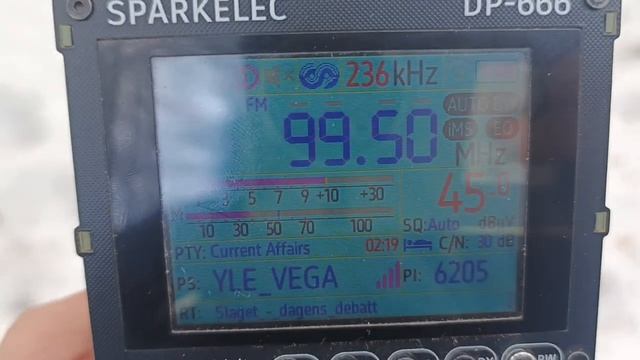 99.7 h YLE Vega (Västnyland) (Fiskars/Raasepori)(Finland) (Uusimaa)~377km 257° 190 m 3 kW (ERP)