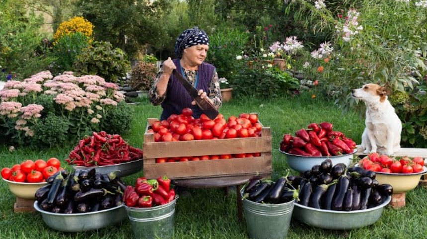 Деревенская кухня. Баклажаны с говядиной на костре.