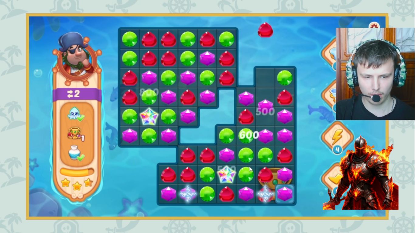 тёмный рыцарь прошёл 1 ур. в мине игре и 2 ур. обычных в сокровищах пиратов. 19 серия.