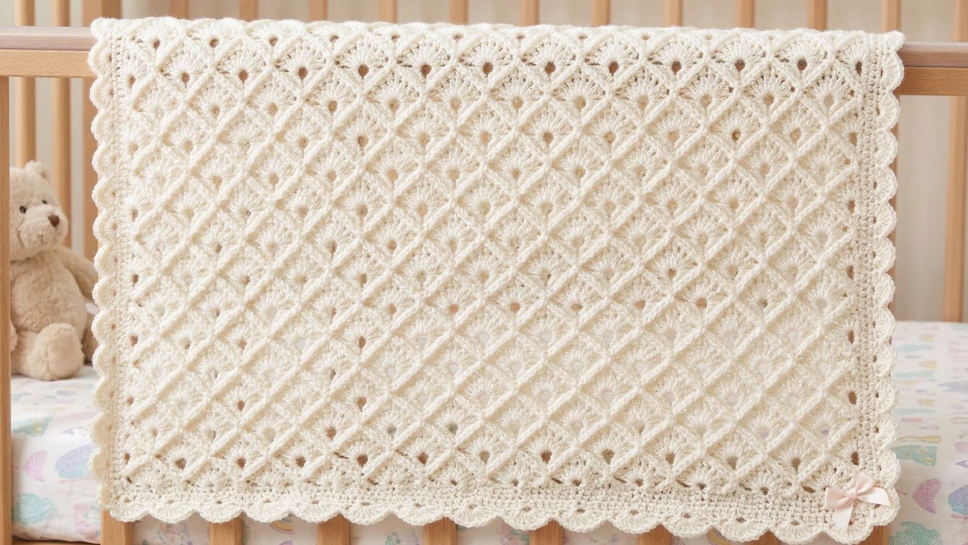 Легкий и красивый узор вязания крючком  для пледа