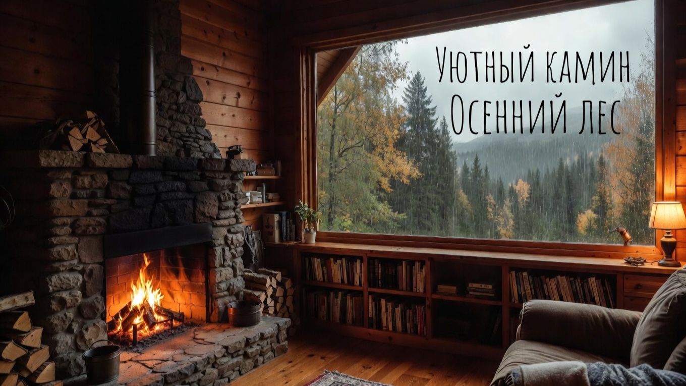 Уютный камин в кабинете 🍂 Дождливый осенний день | Расслабляющая музыка для сна