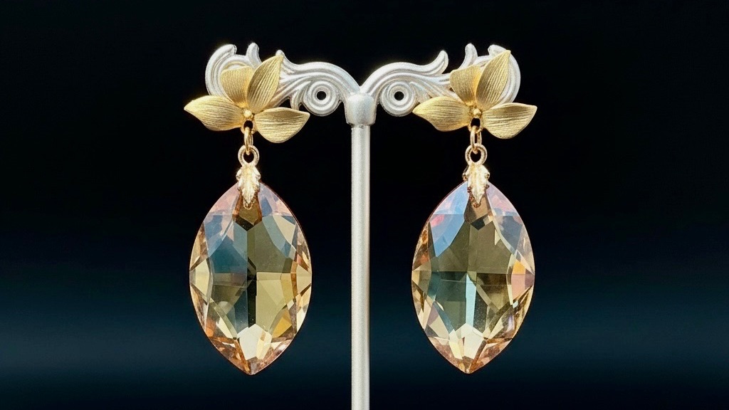 Серьги-гвоздики «Световые Фантазии» с  подвесками из крупных кристаллов.