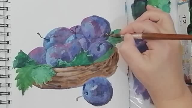 Показываю как я впервый раз рисую сливы гуашью . Реалистичная живопись