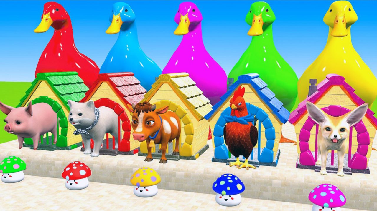 Мультики для детей. Яркая звериная ферма с веселыми Гусями и слонами. Мультики залипалки для малышей