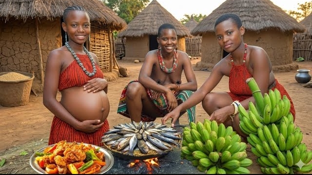 Жизнь в Кенийской глубинке. Жарим бананы и рыбу. Ужин на реке