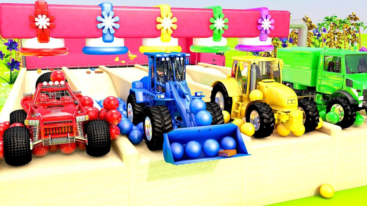 Учим цвета с помощью монстр-траков - Анимированная раскраска с грузовиками для детей детские песенки