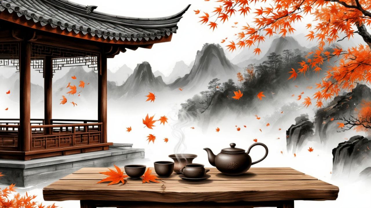 Традиционная китайская музыка, падающие цветы, приготовление чая