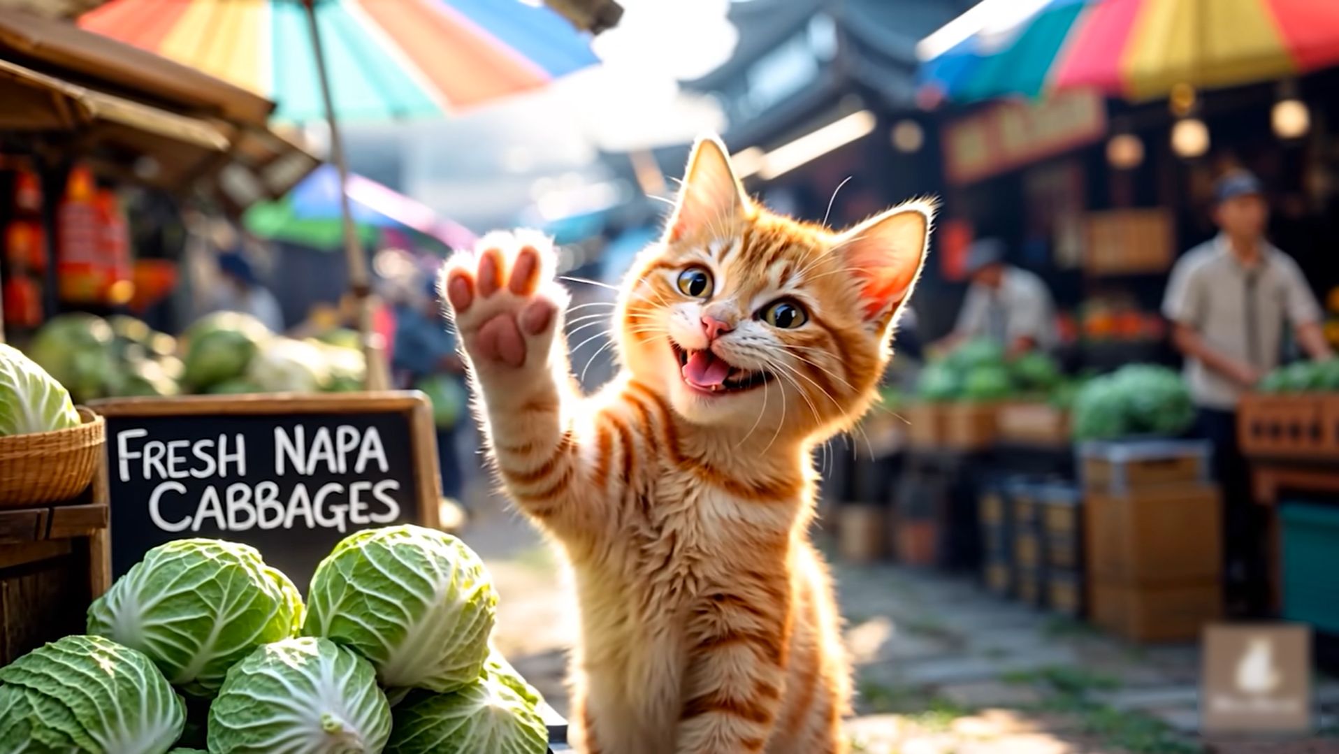 😹Маленький красивый котёночек собрал вкусную капусту и продаёт её на рынке🔥