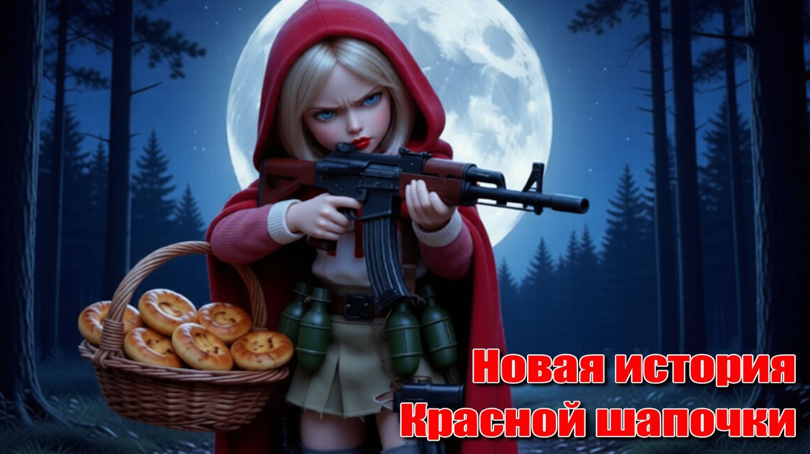 Новая история Красной шапочки.Красная шапка с черным пистолетом. Веселая песенка.Песни ИИ. #музыкаИИ